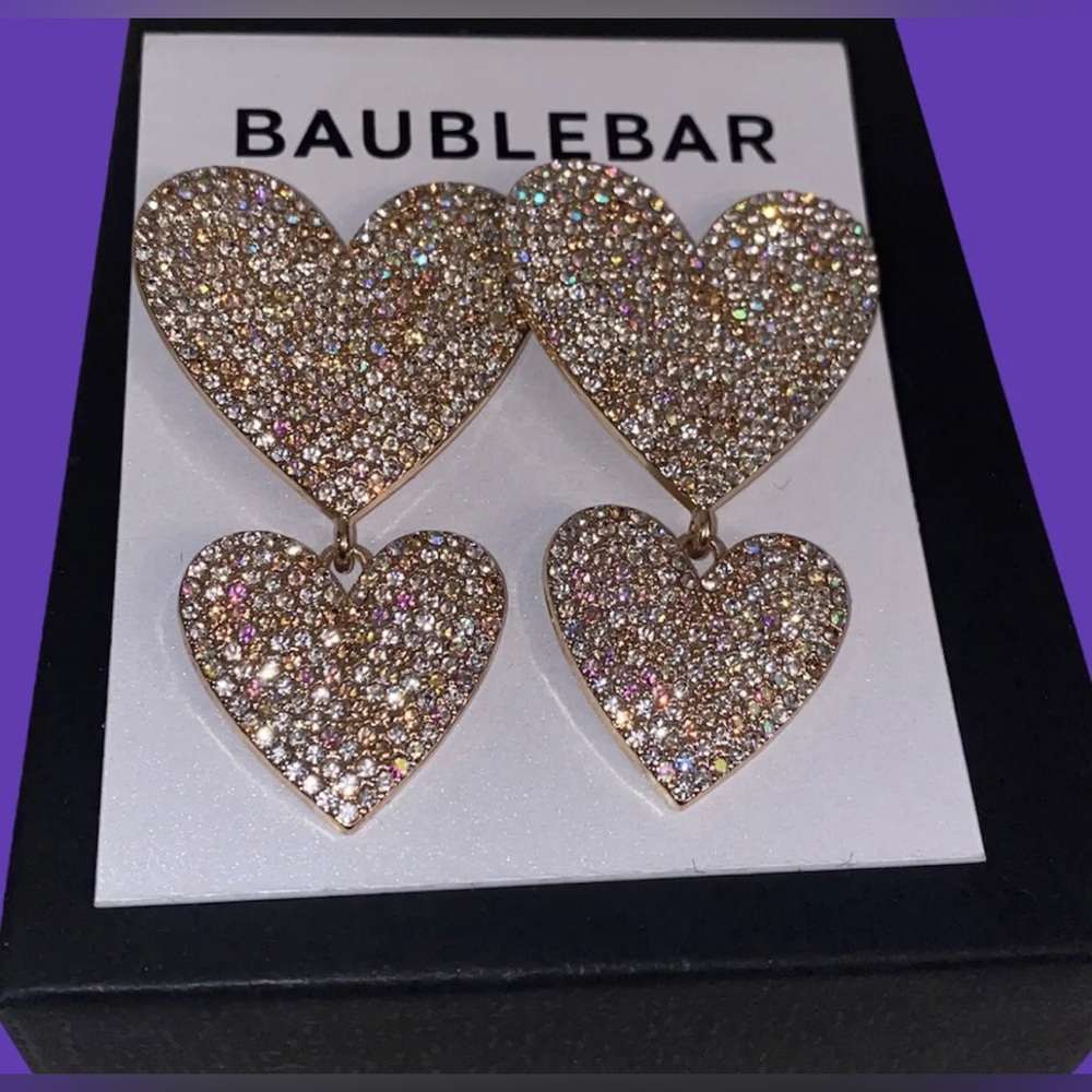 New Baublebar Pav Crystal Double Heart Statement Drop… - Gem